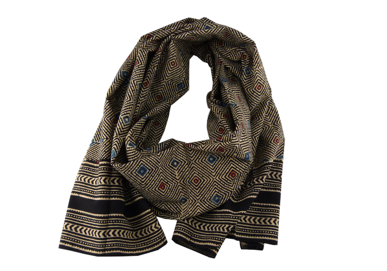 Echarpe Noir/Indigo/Garance "LOSANGE" | Boutique Textile | Neelam.fr